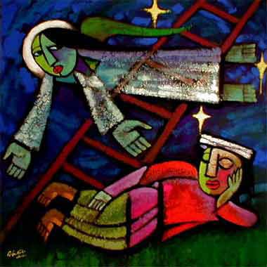 Pintura En Color He Qi Chi The Dream Of Jacob Asian Christian Art ...